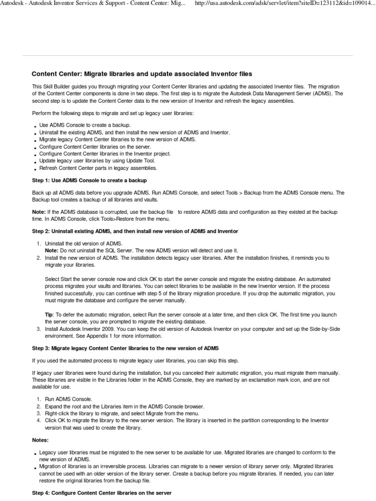 Autodesk Inventor - Content Center Migrate Library | PDF | Backup ...