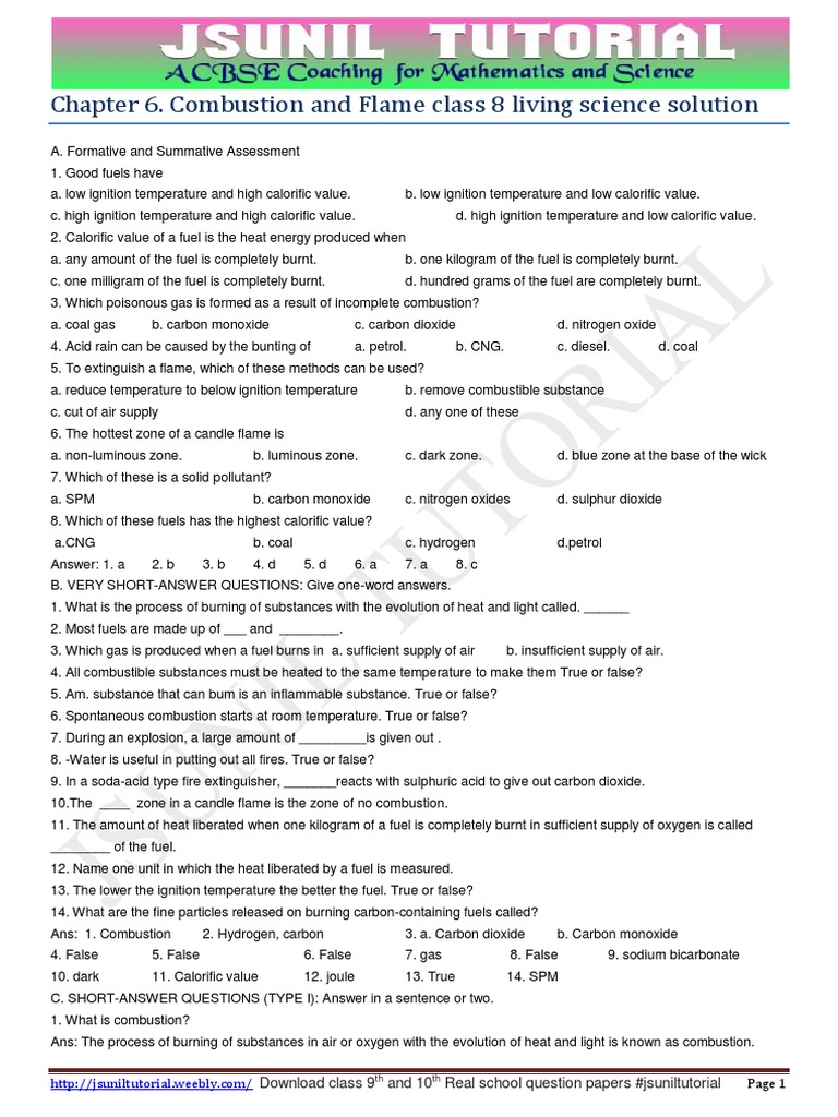 8th Combustion and Flame Living Science Solution | Combustion | Fires
