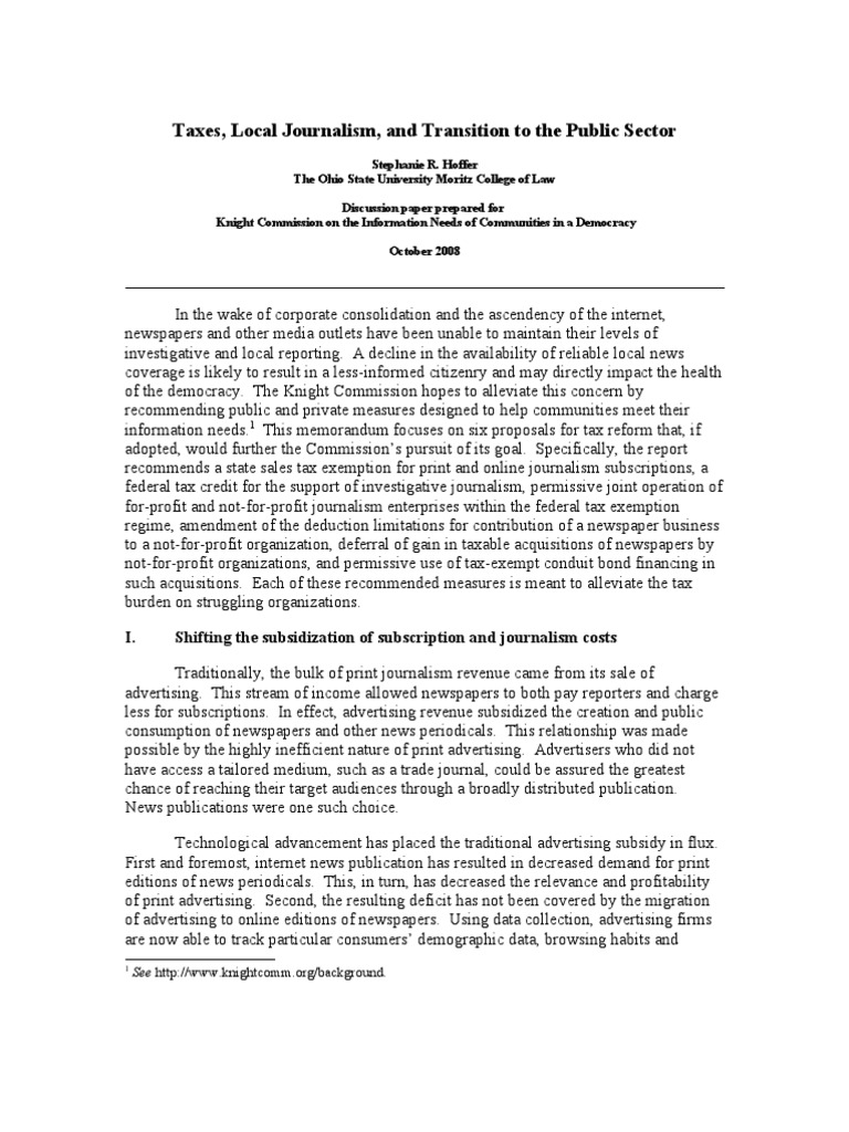 Stephanie Hoffer On Taxes - Local Journalism - Transition To Public ...