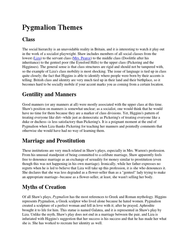 Pygmalion Themes | PDF | Pygmalion (Play)