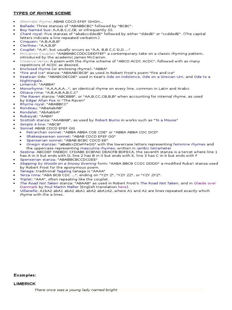 Types of Rhyme Schemes Explained | PDF | Sonnets | Rhyme