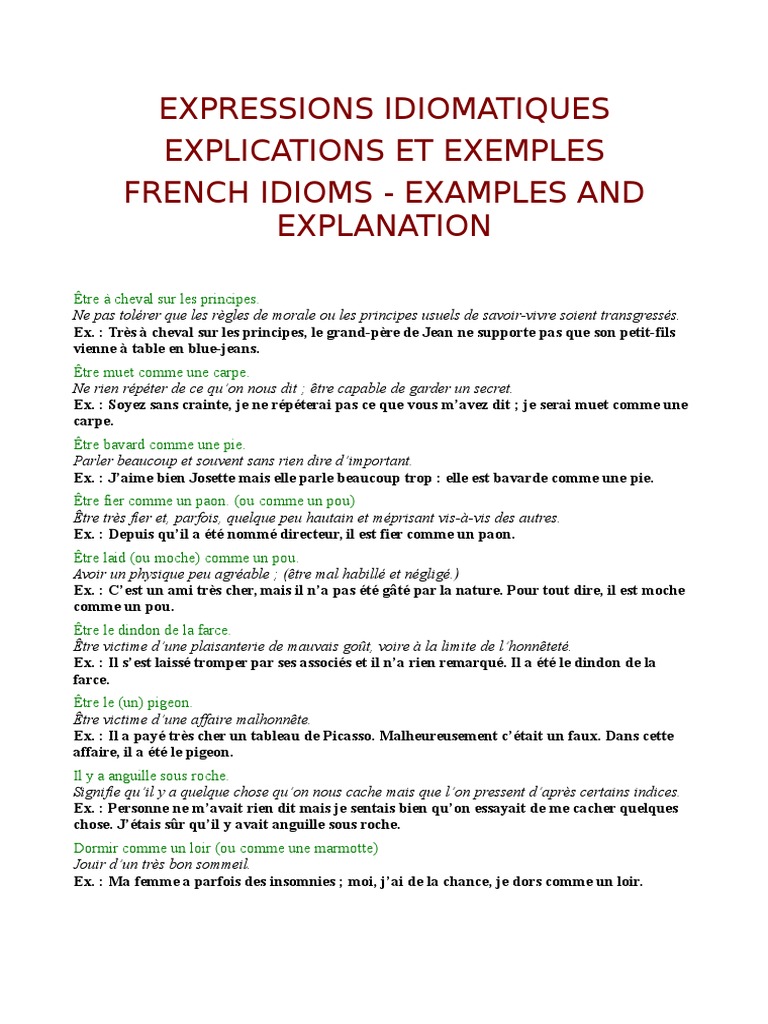 50 Expressions Idiomatiques Françaises | PDF | Cheveux | Peur