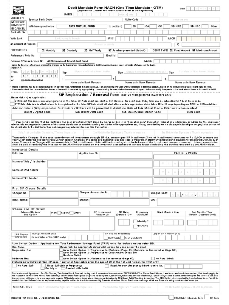One Time Mandate Form | PDF | Debit Card | Financial Transaction