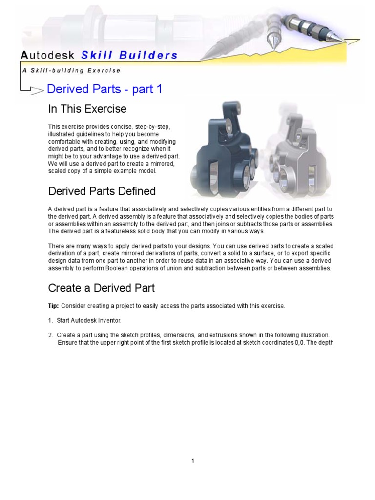 Autodesk Inventor - Skill Builder-Derived Parts1 | PDF | Computing ...