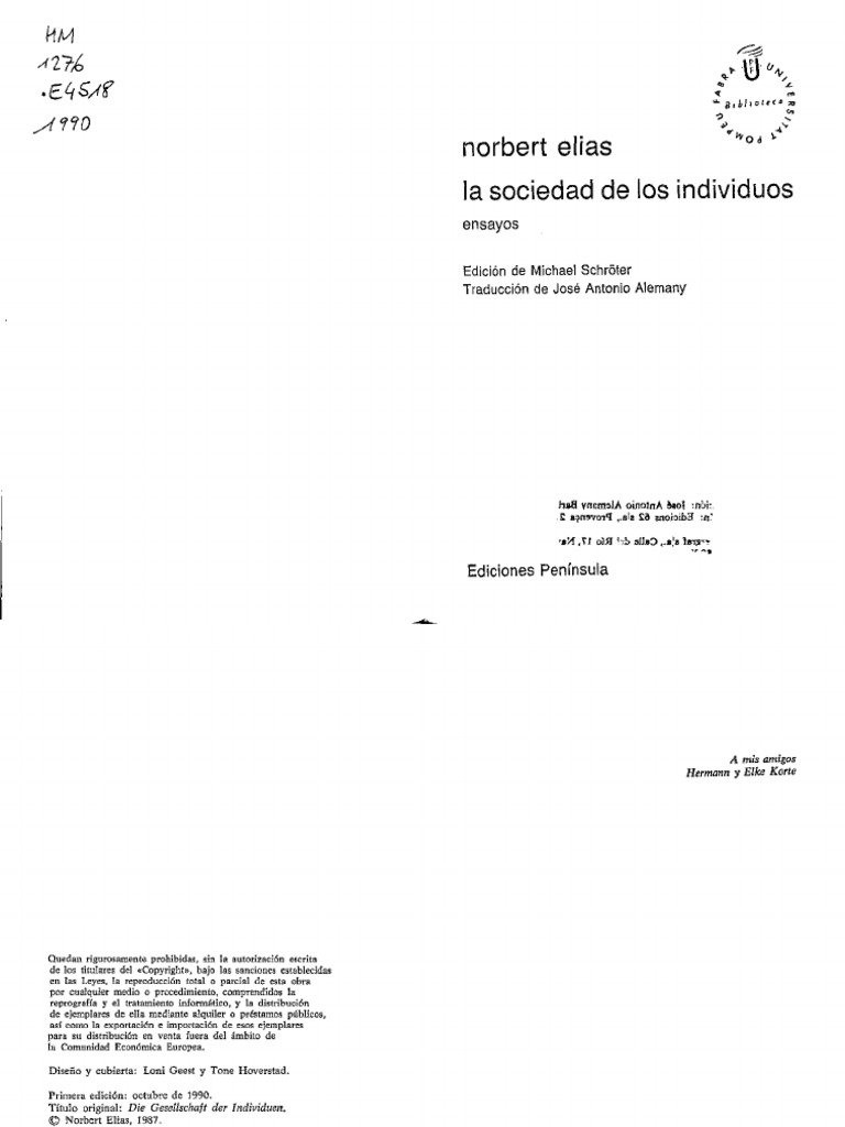 Elias, Norbert - La Sociedad de Los Individuos (OCR) | Sociedad | Homo ...