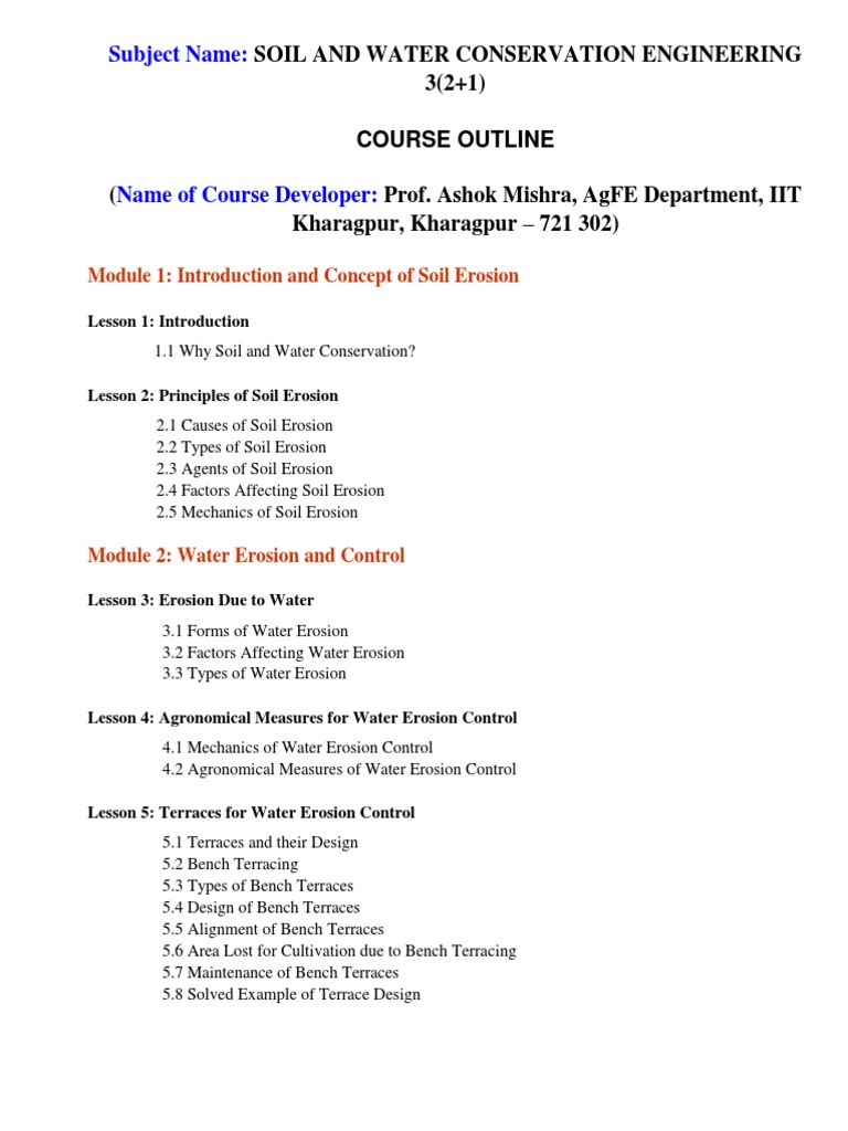Course Outline - Soil and Water Conservation Engineering | Download ...