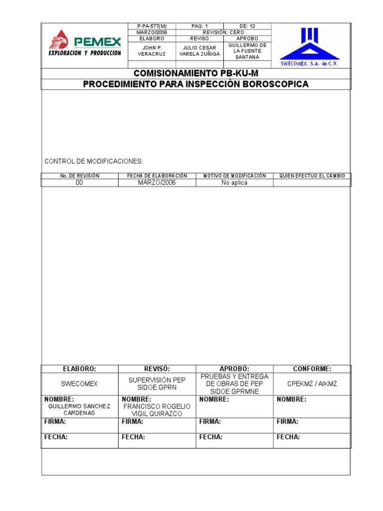 P-Pa-577 (M) Procedimiento para Inspección Boroscópica Rev 00 | PDF ...