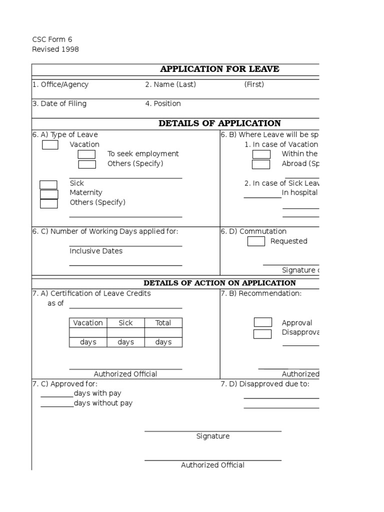 CSC Form 6 (Leave Form-New) | PDF | Government | Business
