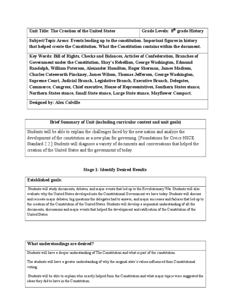 Unit Plan For The Constitution For Weebly | PDF | United States ...