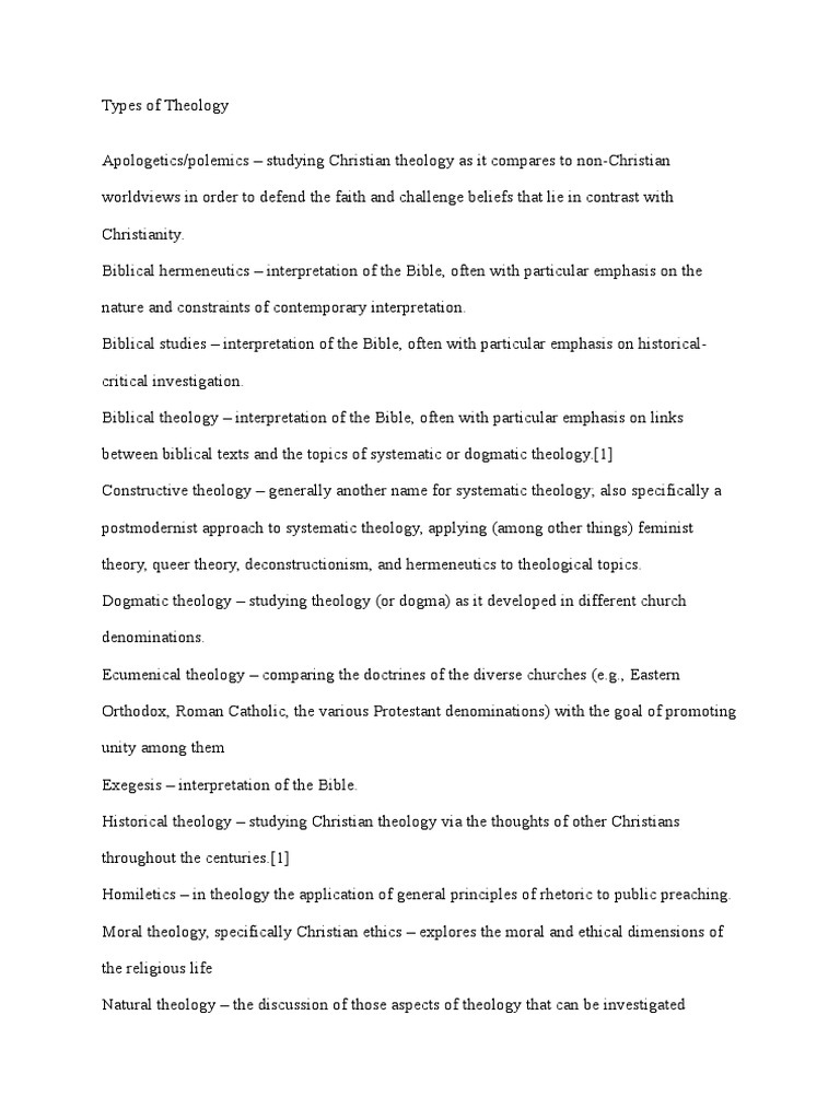 Types of Theology: An Overview of Theological Disciplines and Their ...