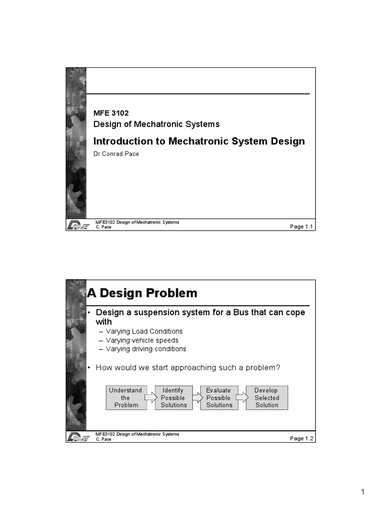 Lecture Notes Set 1 Introduction To Mechatronics System Design Pdf System Mechatronics