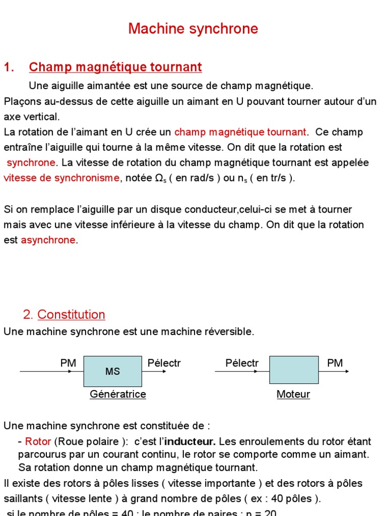 Fonctionnement et Utilisation des Machines Synchrones | PDF | Champ ...