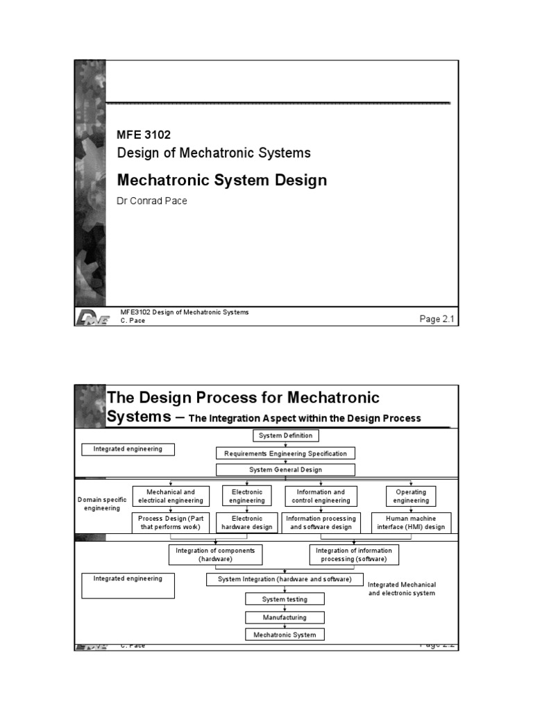 Lecture Notes Set 2 - Designing Mechatronic Systems | System | Mechatronics