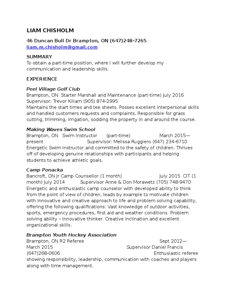 Liam Resume - Part Time Job | PDF | Teachers | Learning