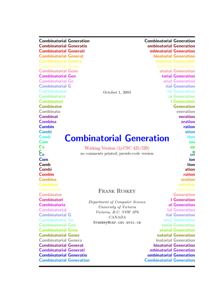 Combinatorial Generation Ruskey Pdf Combinatorics Permutation 9694