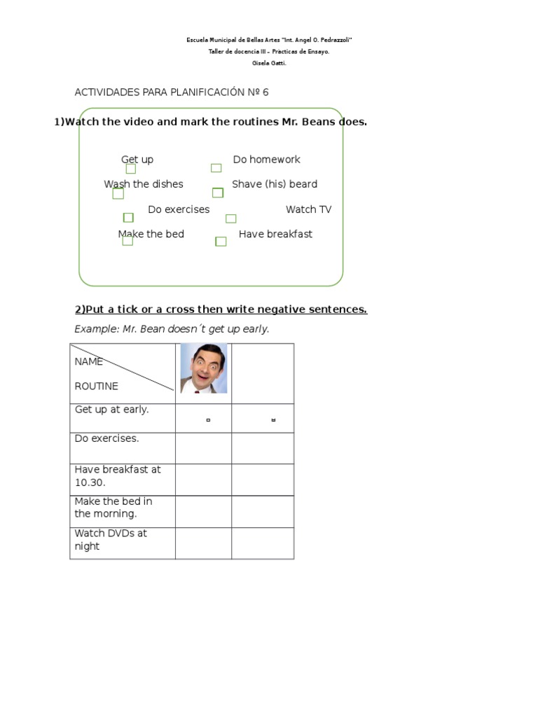 Mr. Bean Daily Routines Activity Guide | PDF