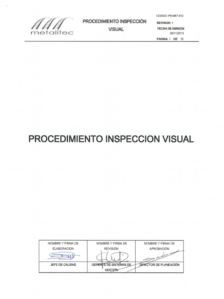 Procedimiento de Inspección Visual | PDF