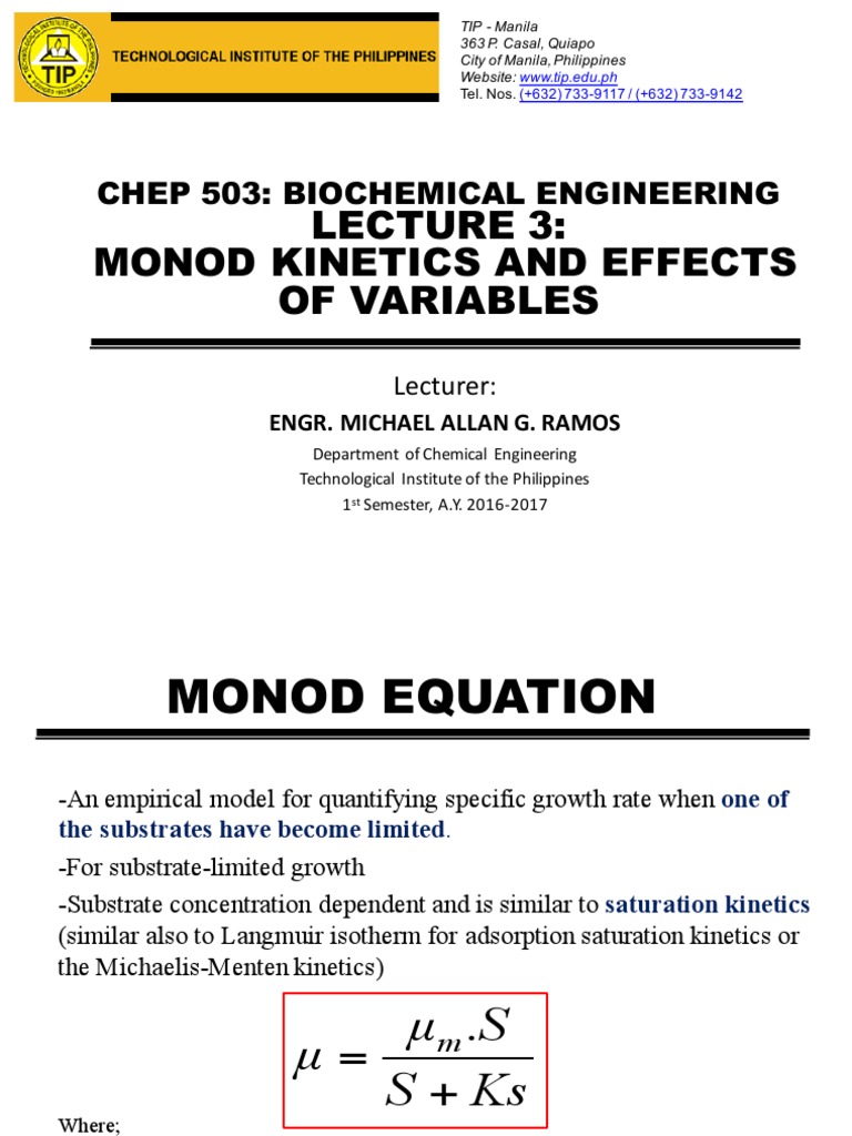 Lecture 3 - Monod Kinetics | PDF | Chemistry | Physical Sciences