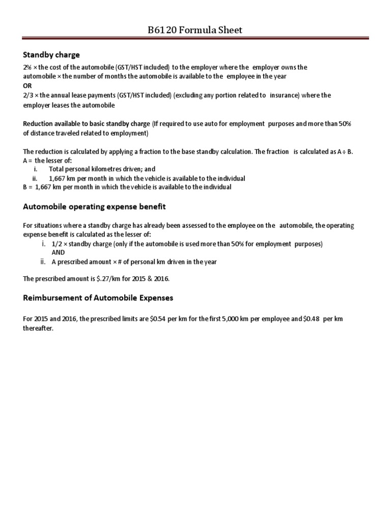 Standby Charge Calculation Guide | PDF