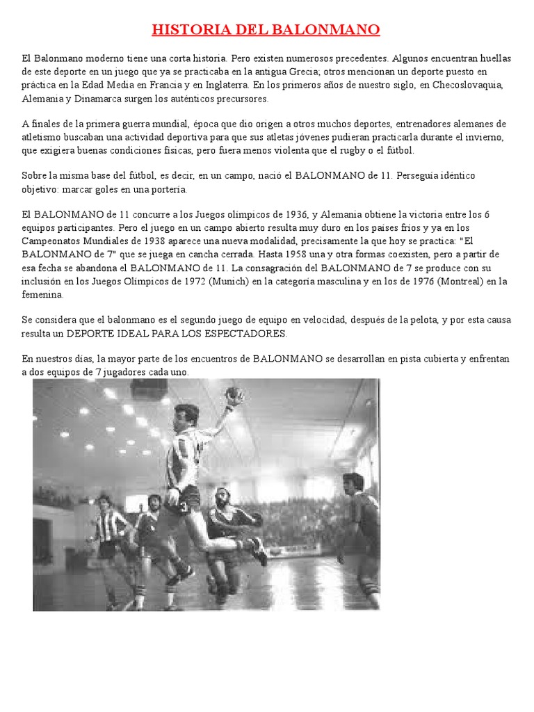 La evolución del balonmano: del juego original al moderno deporte de 7 jugadores | PDF