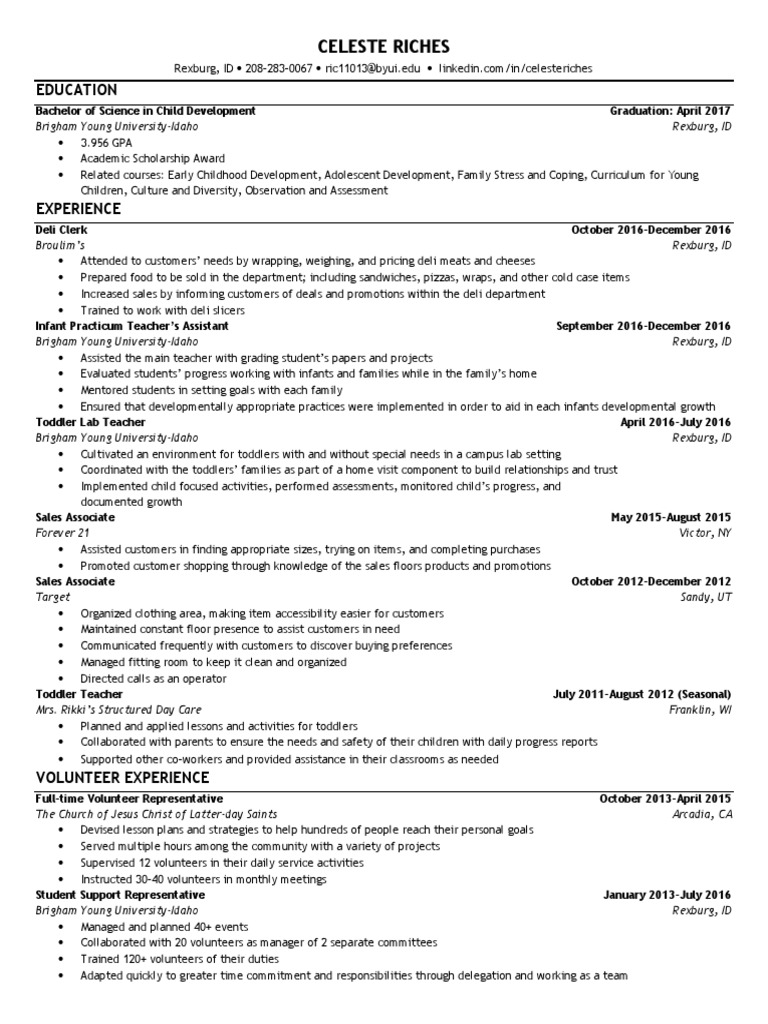 Child Development Graduate Resume | PDF | Child Development | Relationships