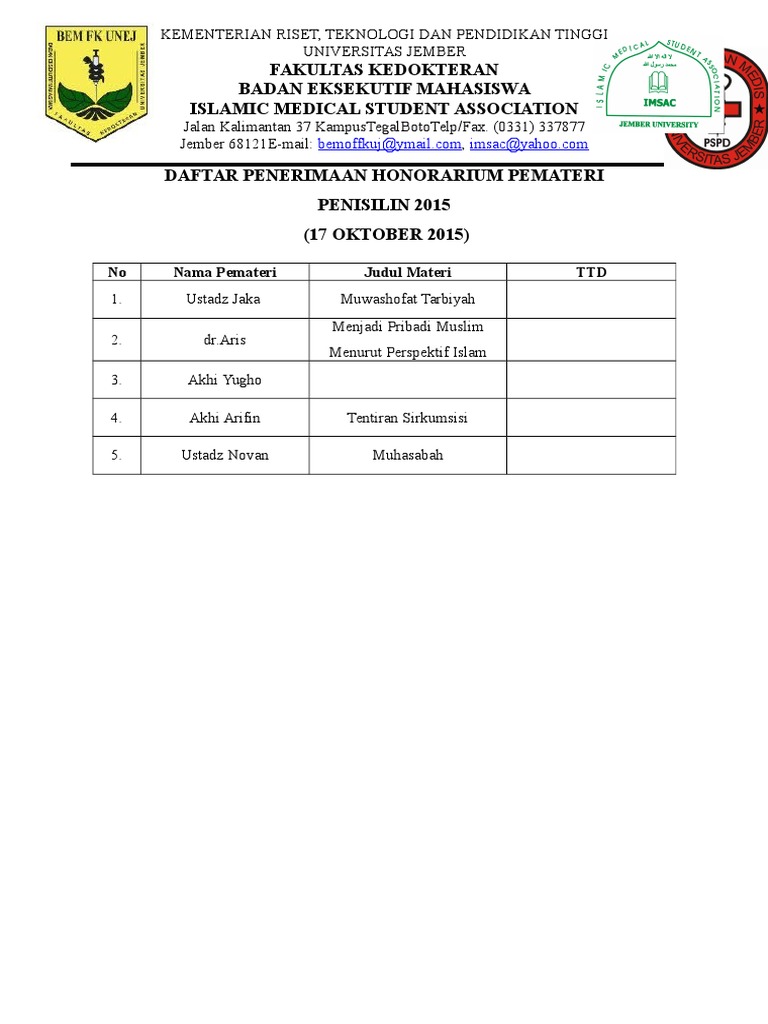 Daftar Penerimaan Honor | PDF