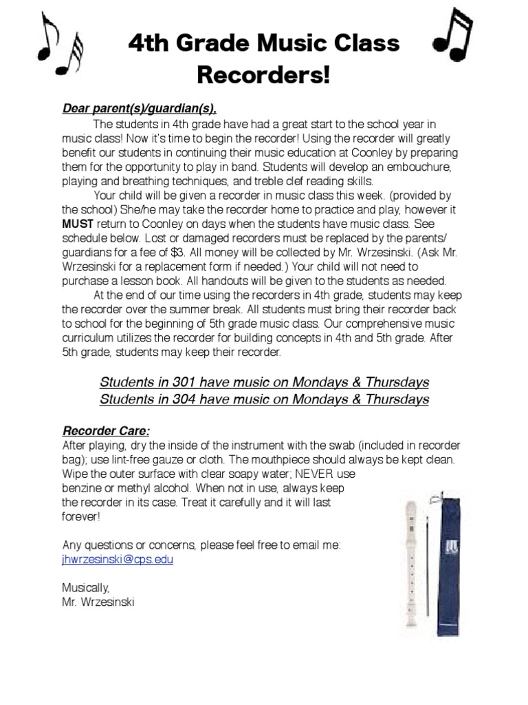 4th Grade Recorder Class Overview | PDF