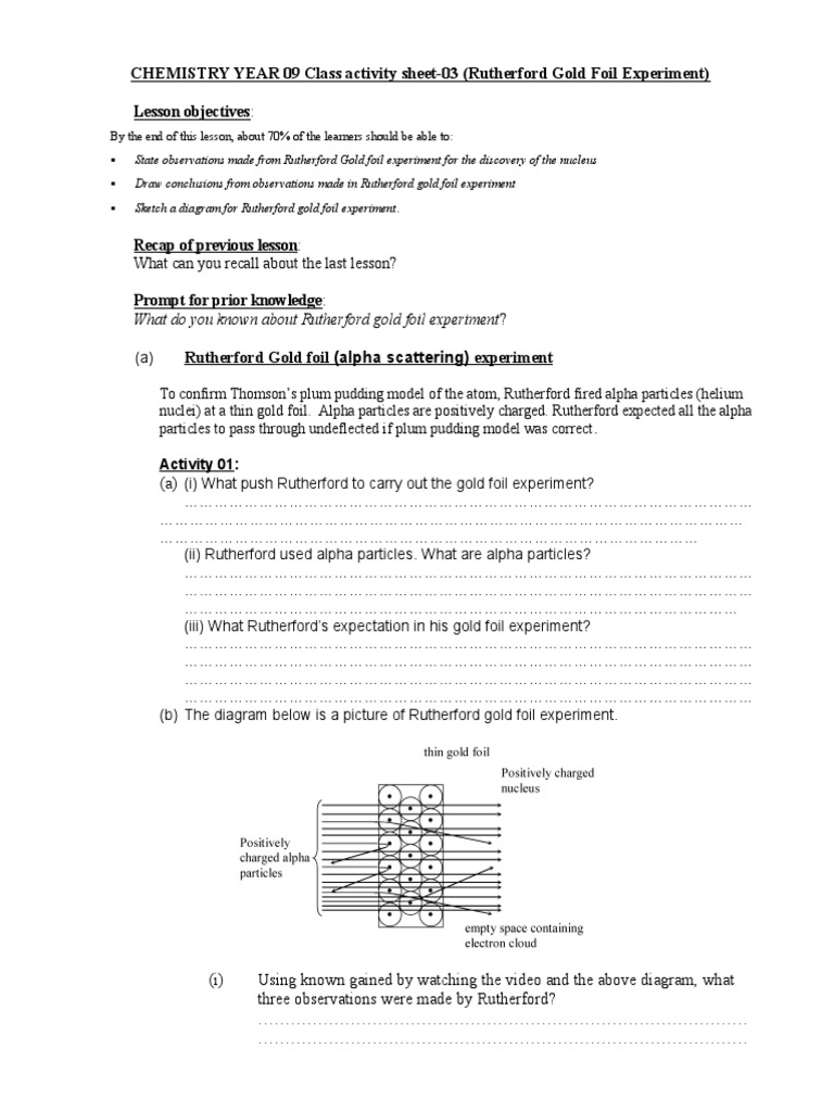 Activity Sheet-03 (Rutherford Gold Foil Experiment) | PDF