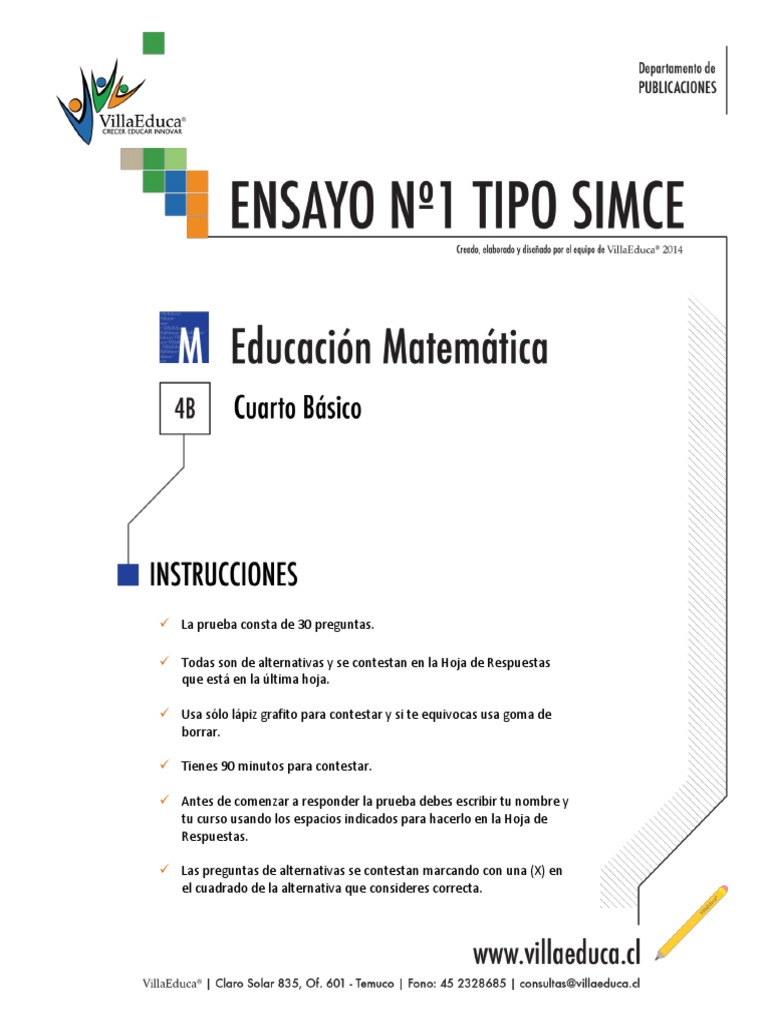 Ensayo1 Simce Matematica 4basico 2014 PDF | PDF