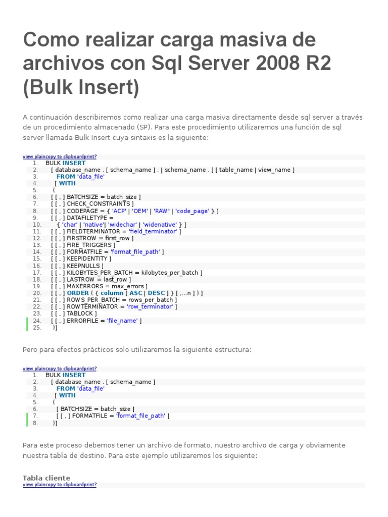Como Realizar Carga Masiva de Archivos Con SQL Server 2008 R2 | Tabla ...