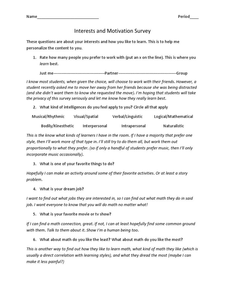 Interest Survey | PDF