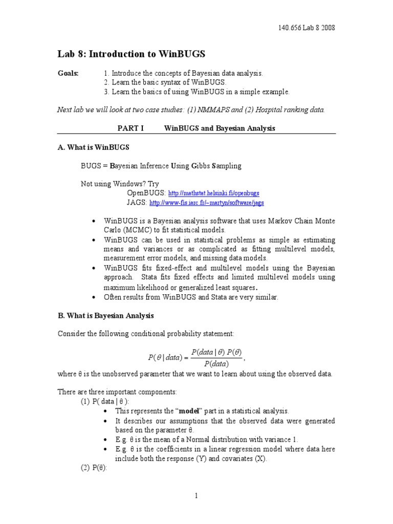 Lab 8: Introduction To Winbugs: Goals | PDF