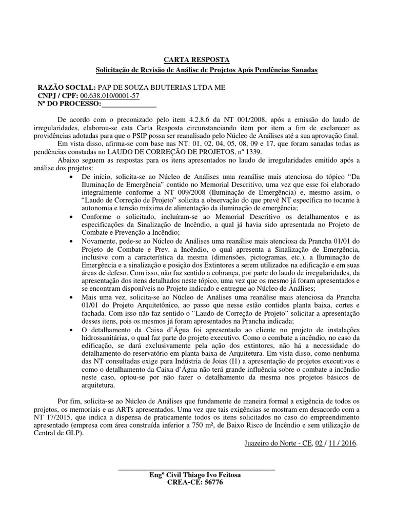 Carta Resposta ao Corpo de Bombeiros | Computação e Tecnologia da ...