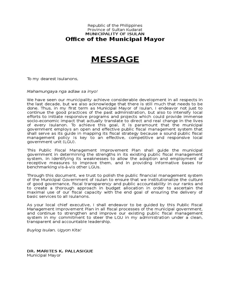 Pfmat Message of The Mayor | PDF