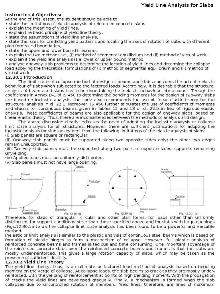 Yield Line Analysis For Slabs | PDF | Bending | Deformation (Engineering)