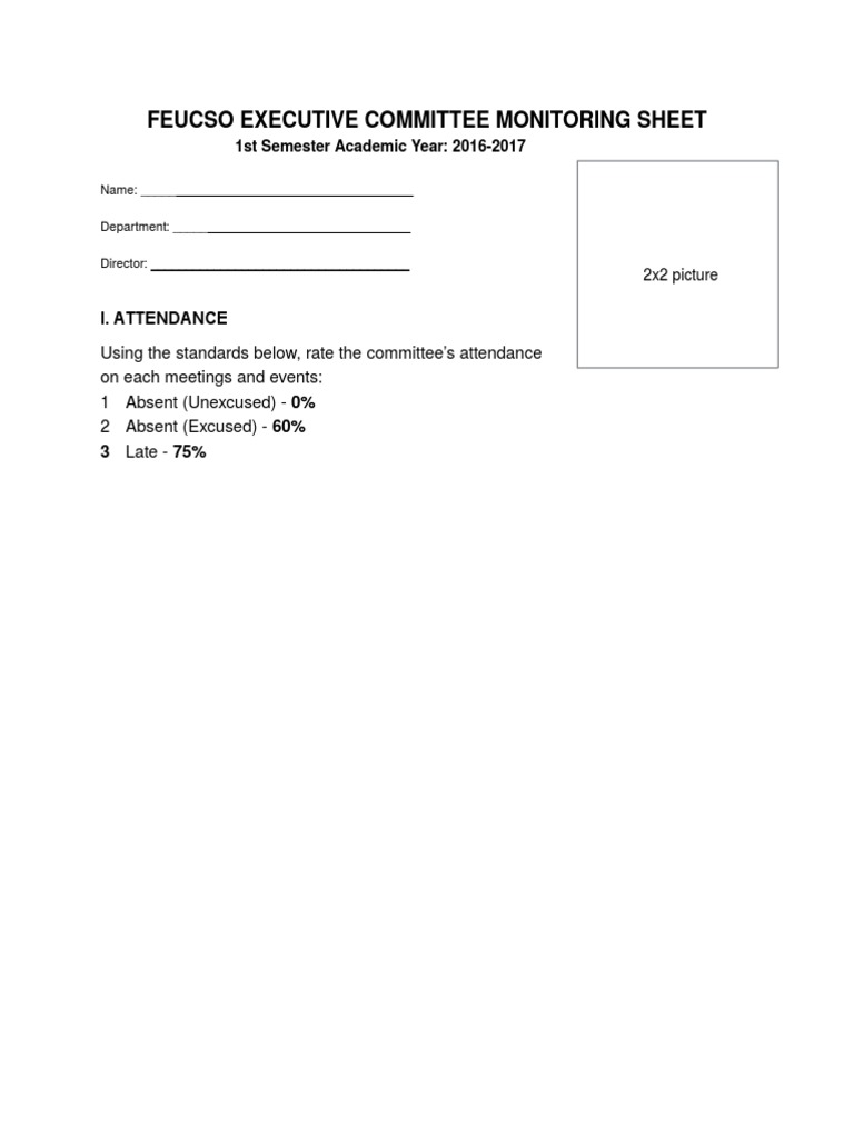 Feucso Executive Committee Monitoring Sheet: I. Attendance | PDF ...