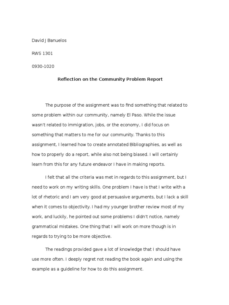 Reflection On Community Problem Report | PDF | Career & Growth