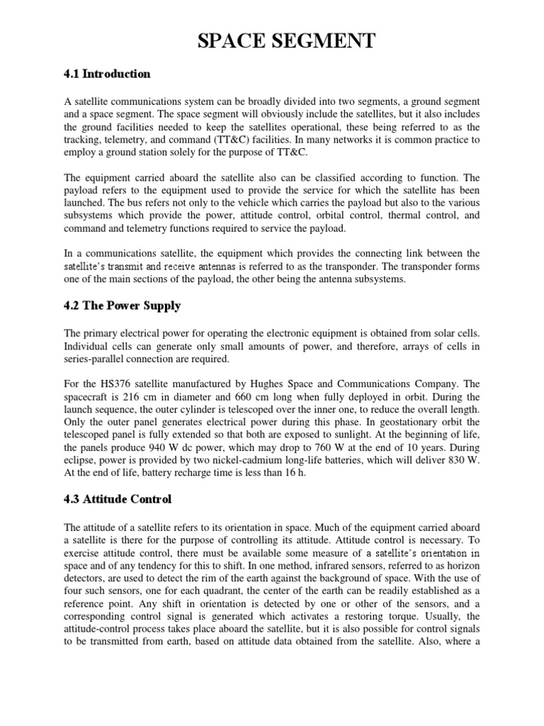 Space Segment | PDF | Satellite | Attitude Control