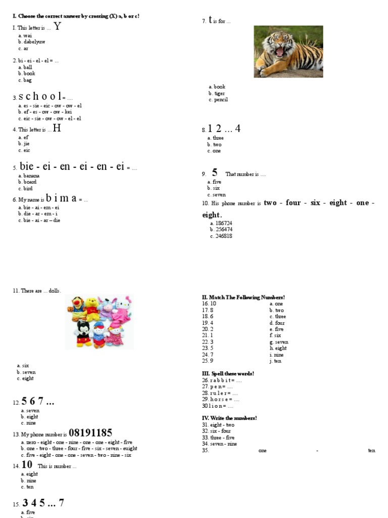 Two - Four - Six - Eight - One - Eight: I. Choose The Correct Answer by ...