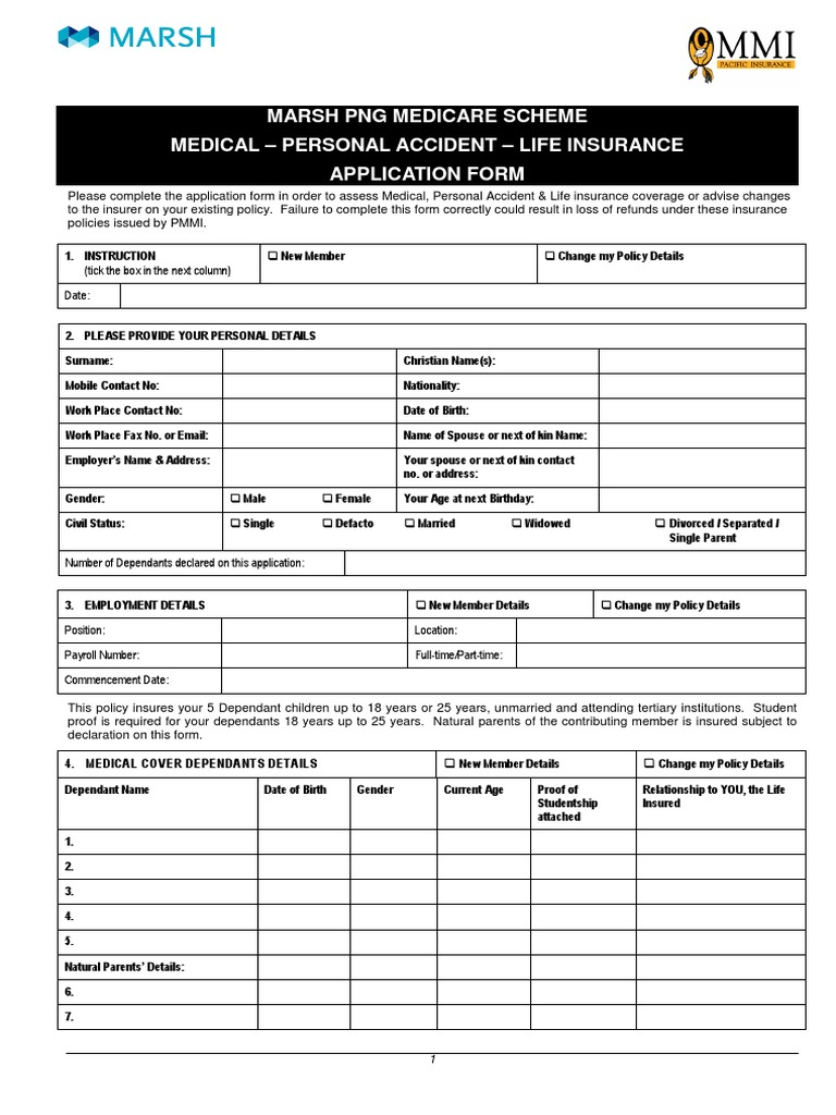 Pacifc MMI Application Form PDF | PDF | Insurance | Medicine