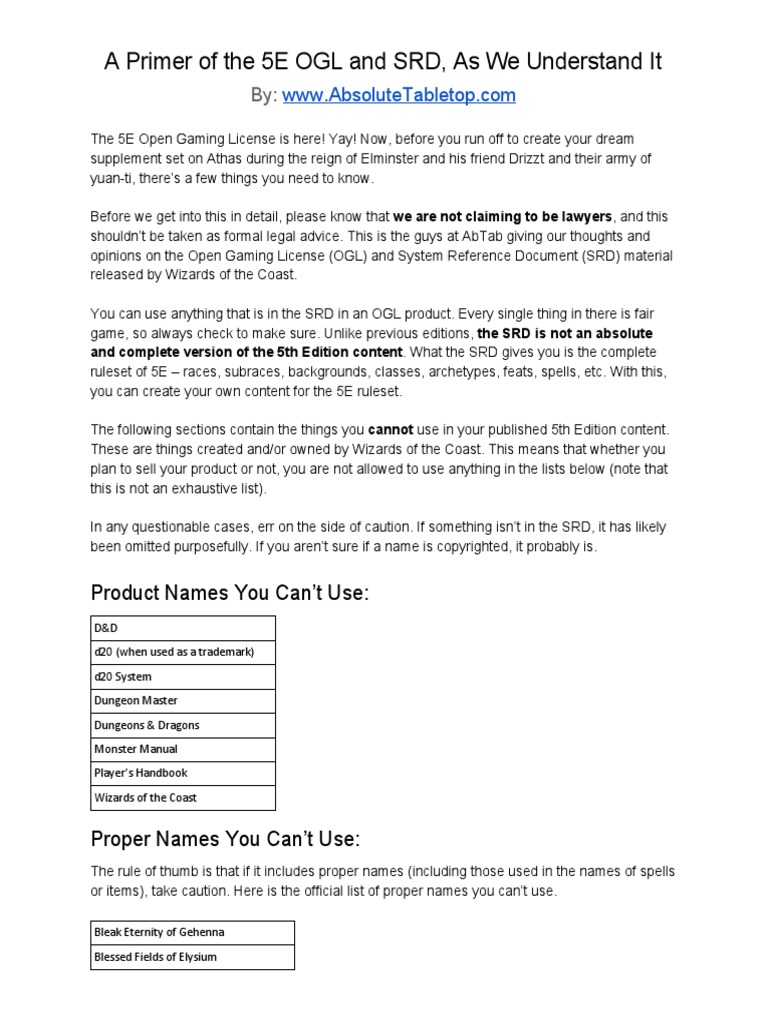 5e Ogl and SRD A Primer | PDF | License | Dungeons & Dragons