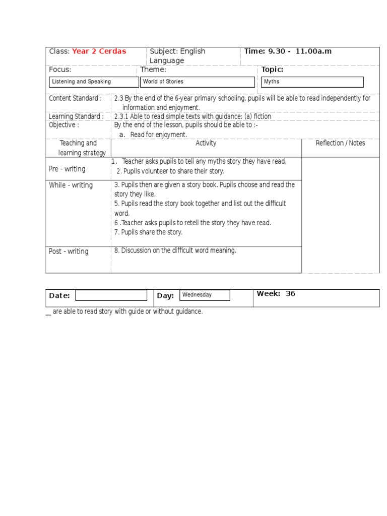 Year 2 English Reading Lesson Plan | PDF