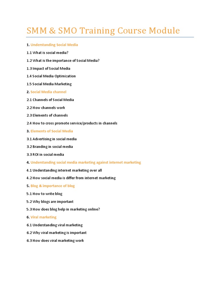 SMM SMO Training Course Module | PDF