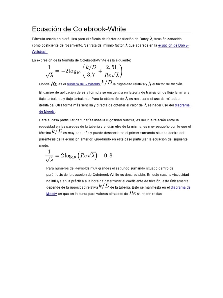 Ecuacion de Colebrook | PDF
