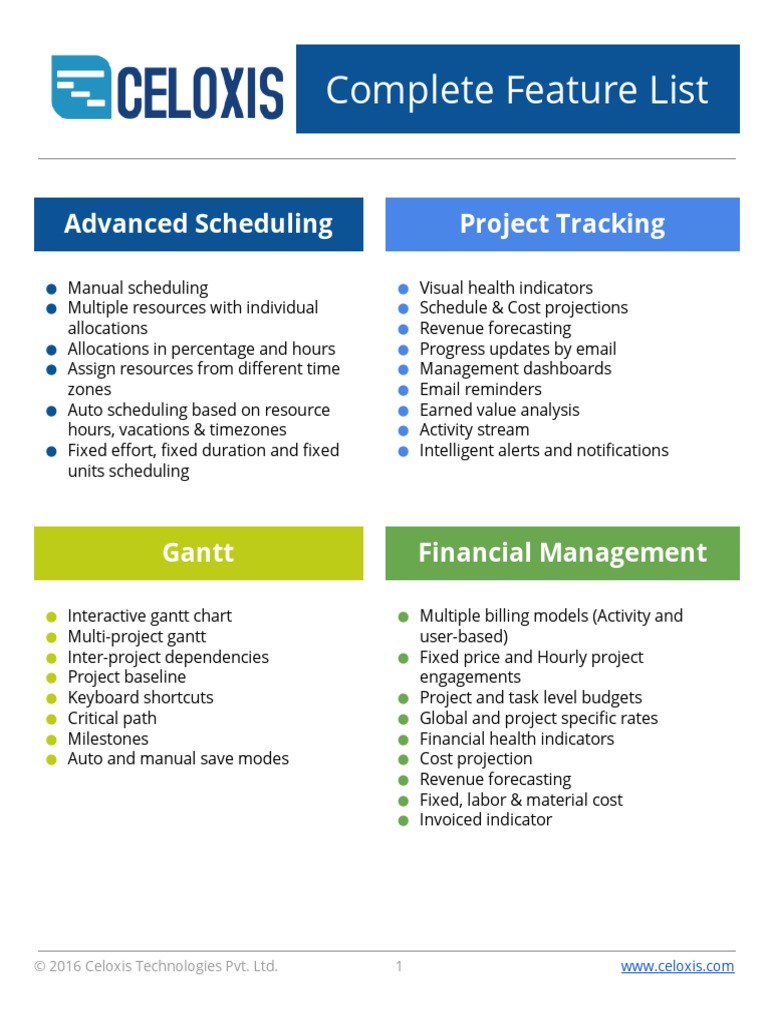 Celoxis Features List | PDF | Mobile App | Computing