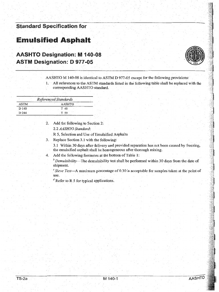 Emulsified Asphalt Spec M 140-08 | PDF