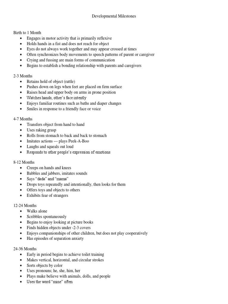 Developmental Milestones | PDF | Toys | Psychological Concepts