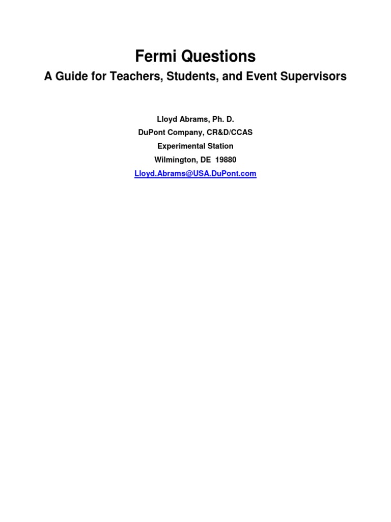 Fermi Questions Hand Out | PDF | Red Blood Cell | Titanium Dioxide