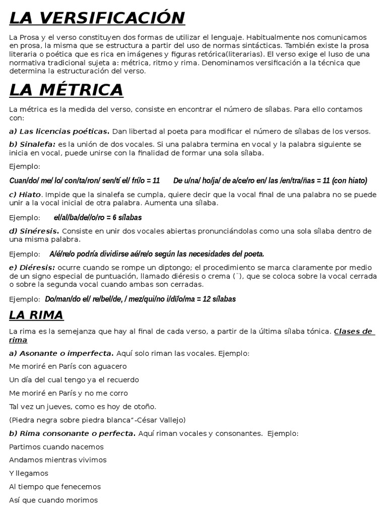 La Versificación | PDF | Metro (poesía) | Rima