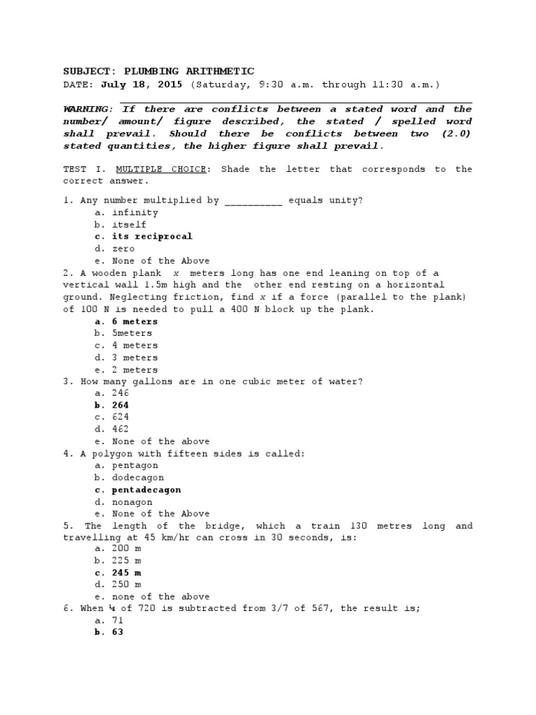 Plumbing Math Refresher | PDF | Circle | Volume